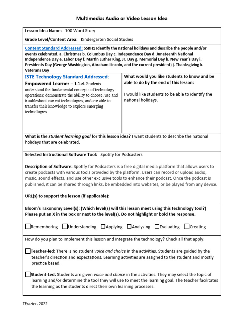 Multimedia Audio or Video Lesson Idea Template2022 1 | PDF | Multimedia ...