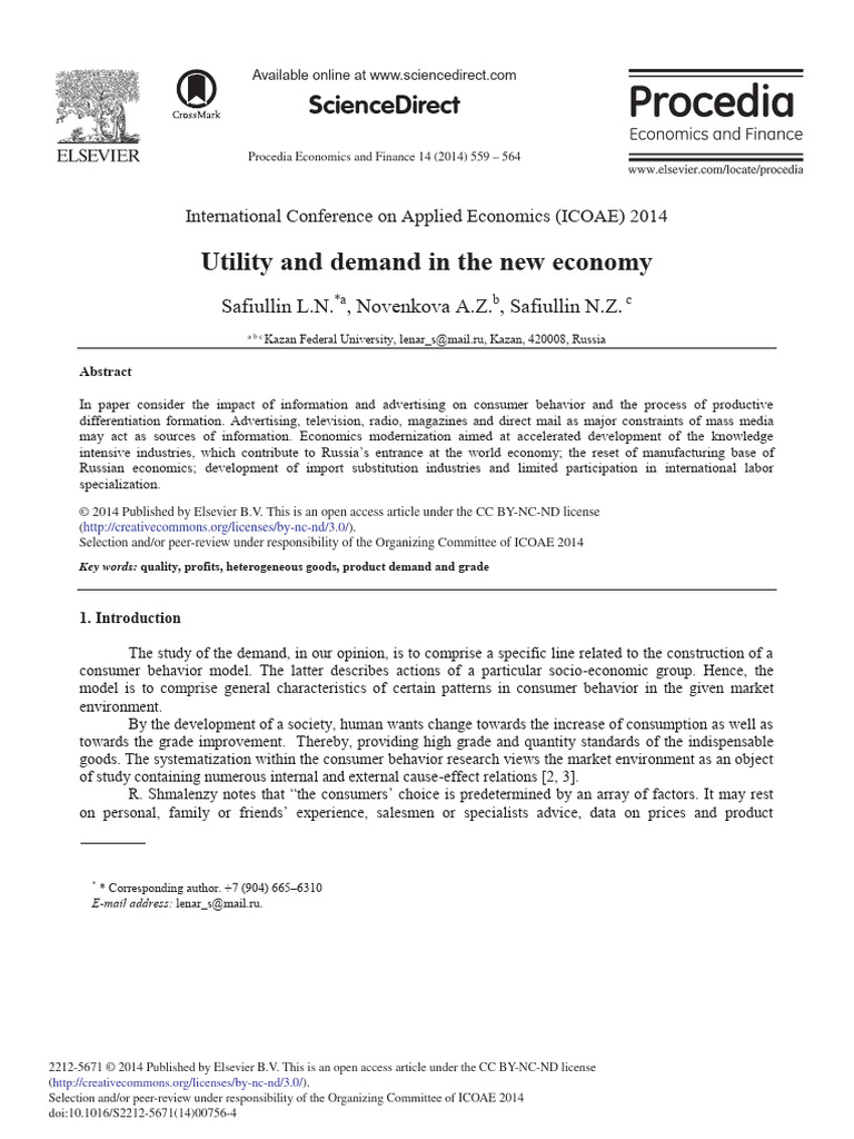 Utility And Demand In The New Economy Pdf Economics Goods