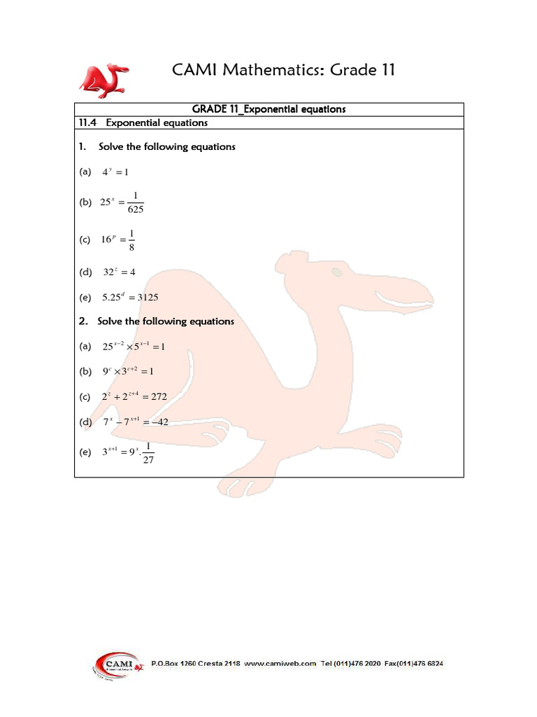 Grade 11 Exponential Equations | PDF
