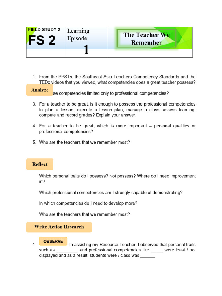 Fs 2 Episode 1 Soft | PDF | Learning | Teachers