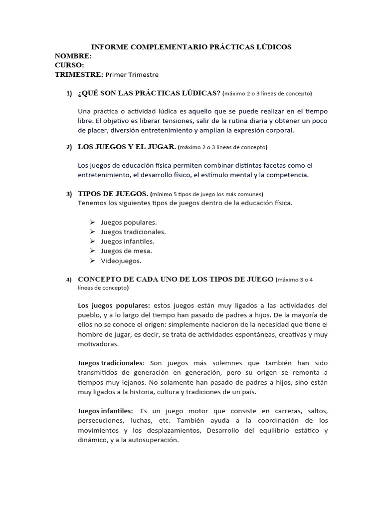 Informe Complementario Prácticas Lúdicos | PDF
