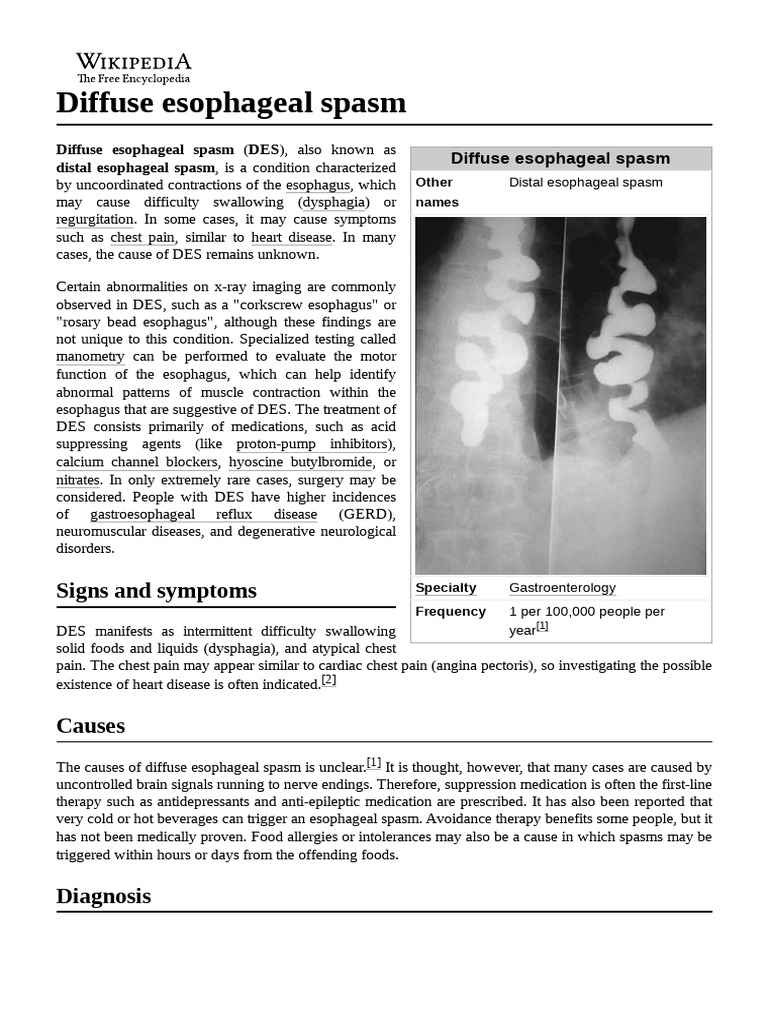 Diffuse Esophageal Spasm | PDF | Causes Of Death | Clinical Medicine
