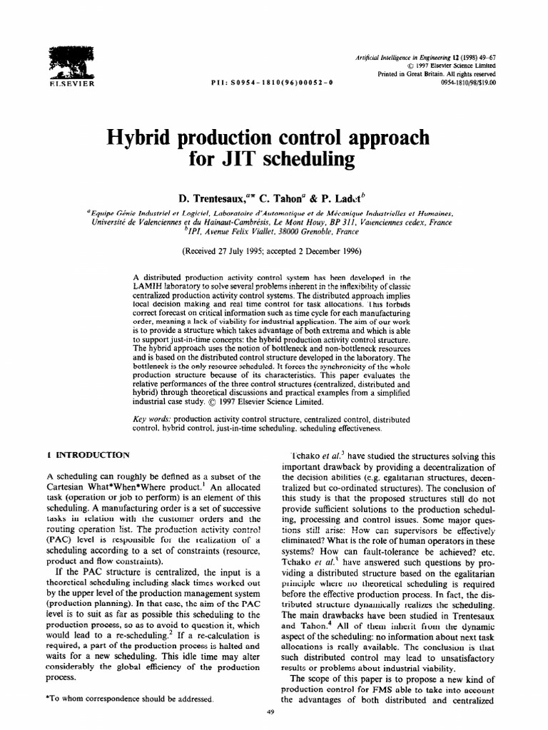 Hybrid Production Control Approach For JIT Scheduling | PDF ... Hybrid Production Control Approach For JIT Scheduling | PDF ...