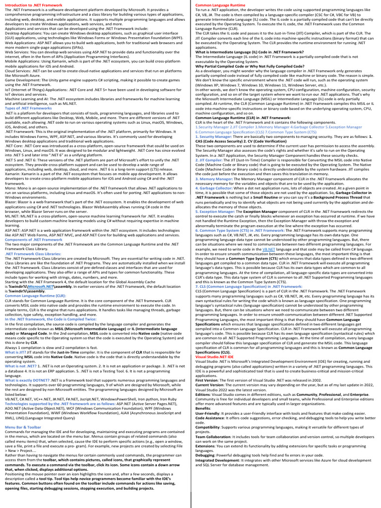 Vb Sheets Pdf Net Framework C Sharp Programming Language