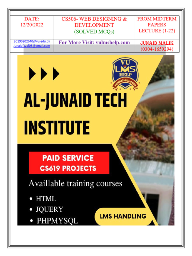 Cs506 Midterm Solved Mcqs By Junaid Pdf Class Computer Programming Method Computer