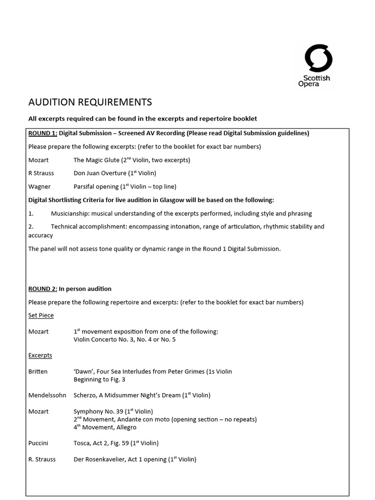 Audition Requirement | PDF