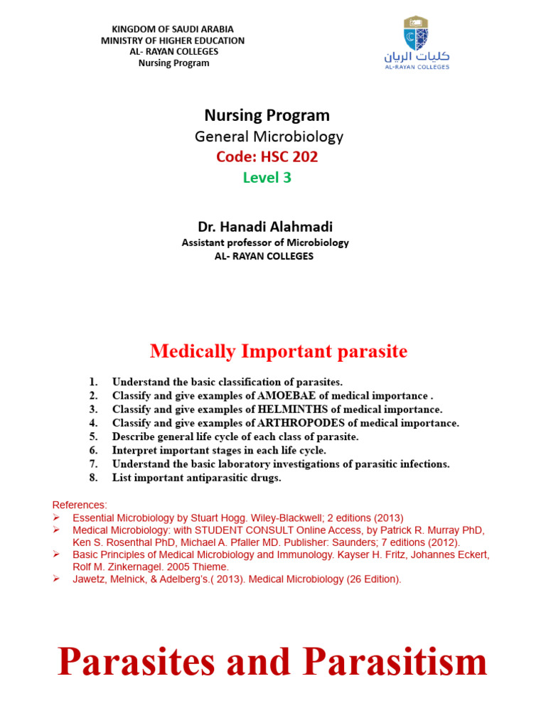 Lecture (5) Medically Importatnt Parasite | PDF | Parasitism | Medical ...