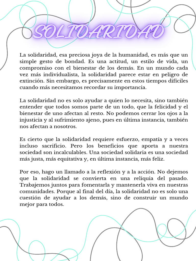 La solidaridad, esa preciosa joya de la humanidad, es más que un simple gesto de bondad. Es una ...