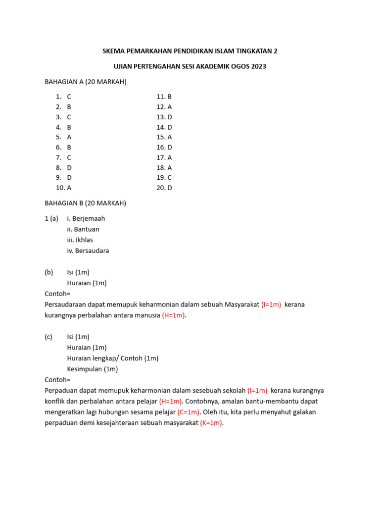 Skema Jawapan Upsa P.islam T2 | PDF