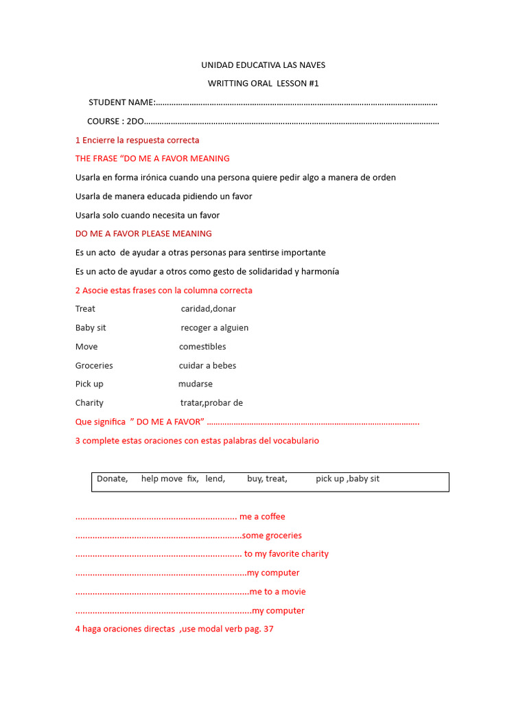 Leccion Escrita # 1 D 2do Ciencias III Trimestre | PDF