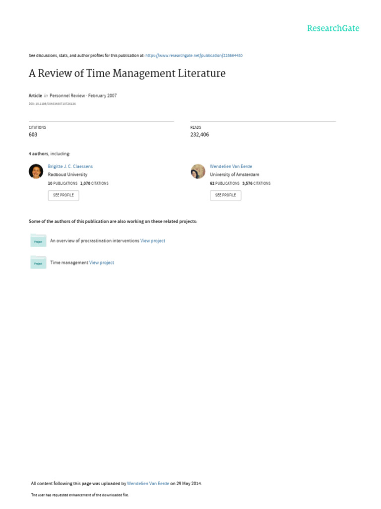 Time Management Literature Review | PDF | Survey Methodology | Time ...