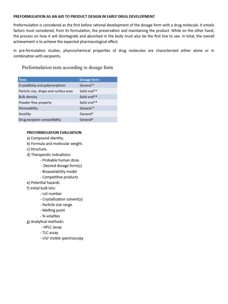 Preformulation As An Aid To Product Design in Early Drug Development ...