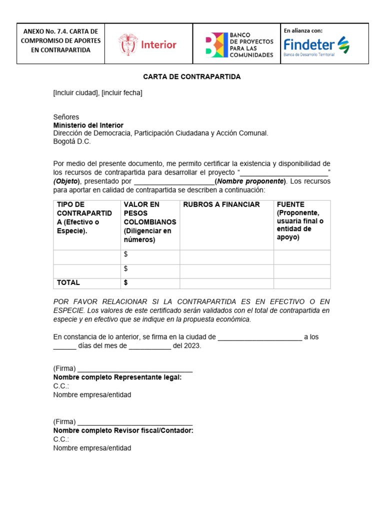 7.4. Carta de Compromiso de Aportes en Contrapartida | PDF