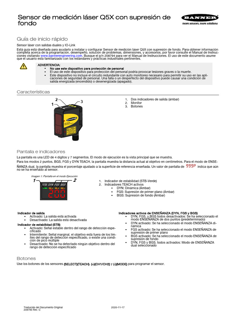 Guía rápida para el sensor láser Q5X | PDF | Láser | Óptica