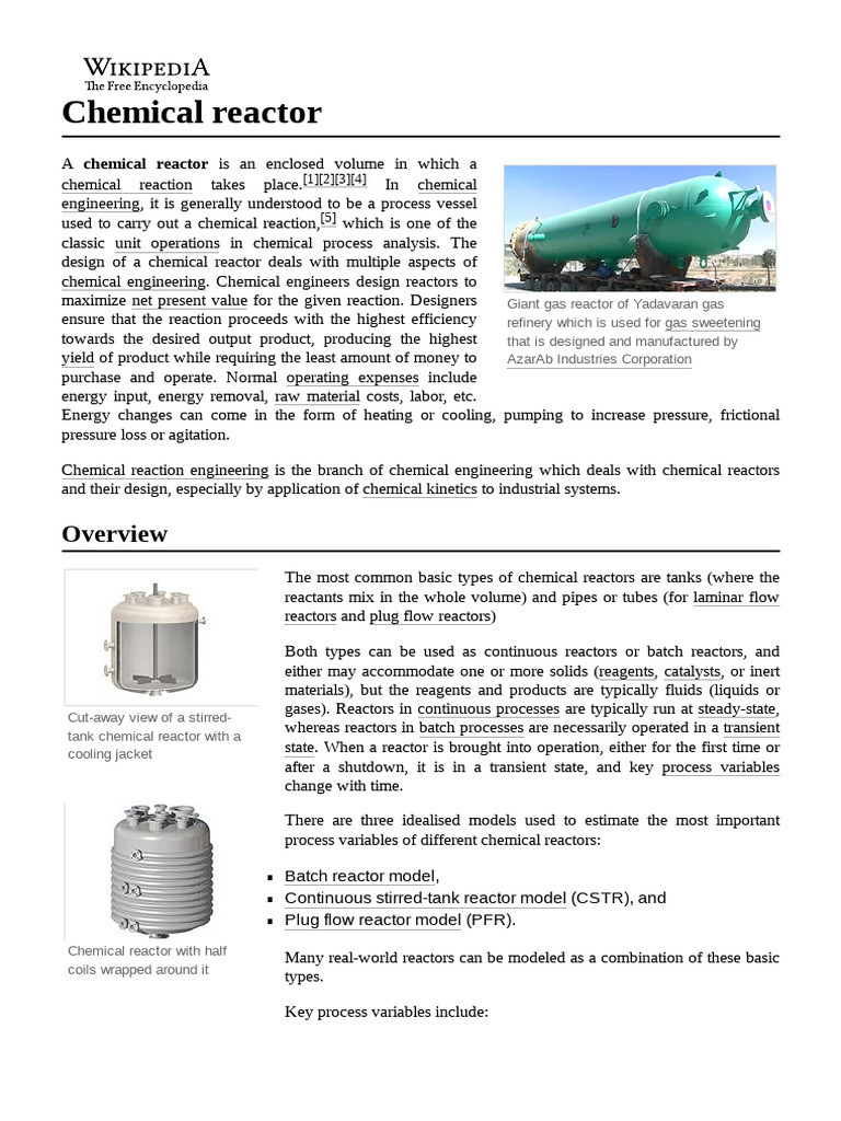 Chemical Reactor | PDF | Chemical Reactor | Chemical Reaction Engineering