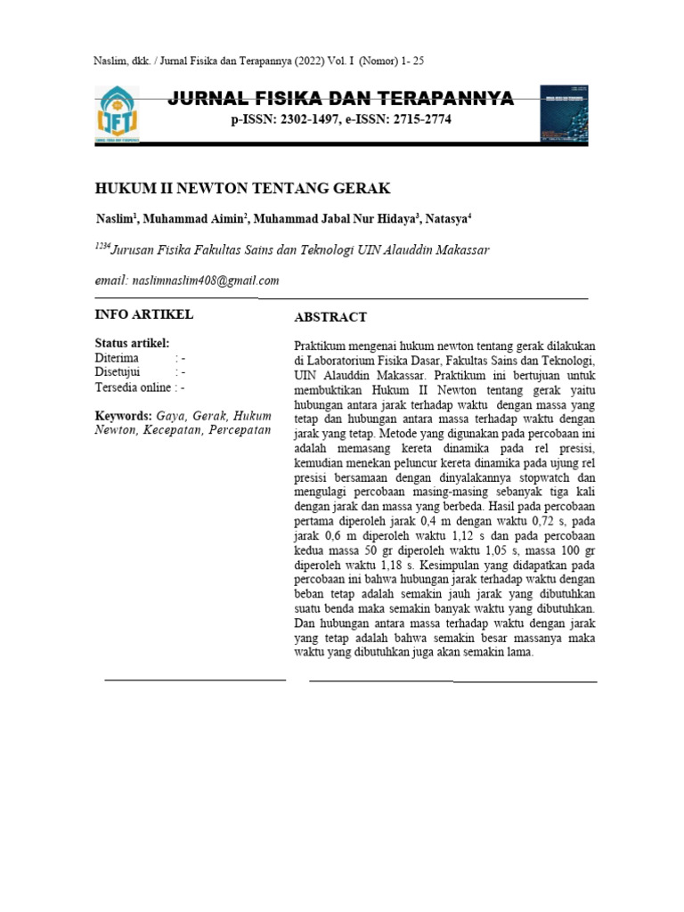 Hukum II Newton: Analisis Gerak di UIN Alauddin | PDF | Sains & Matematika