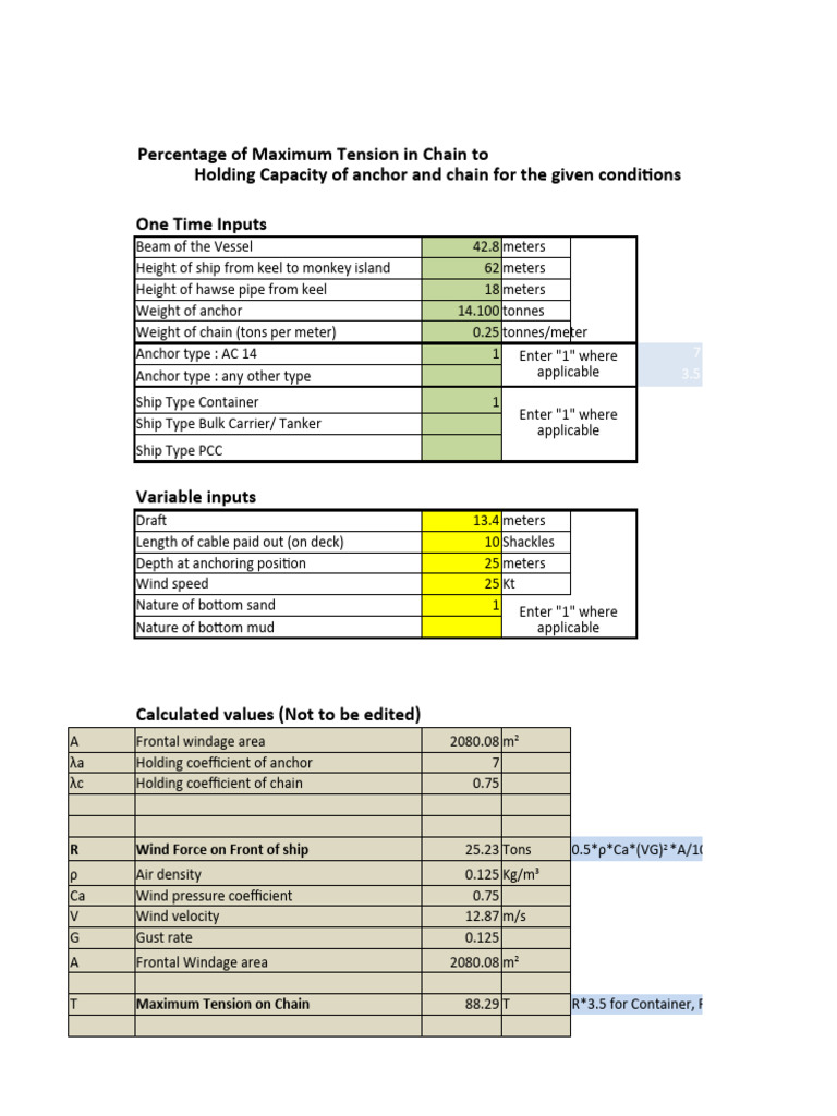 Calculations For Anchor Dragging | PDF | Anchor | Ships