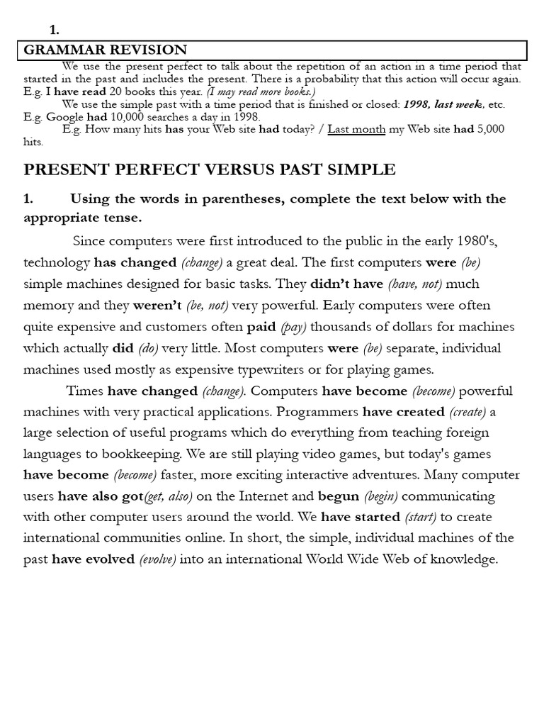 Present Perfect Vs Past Simple | PDF | World Wide Web | Internet & Web