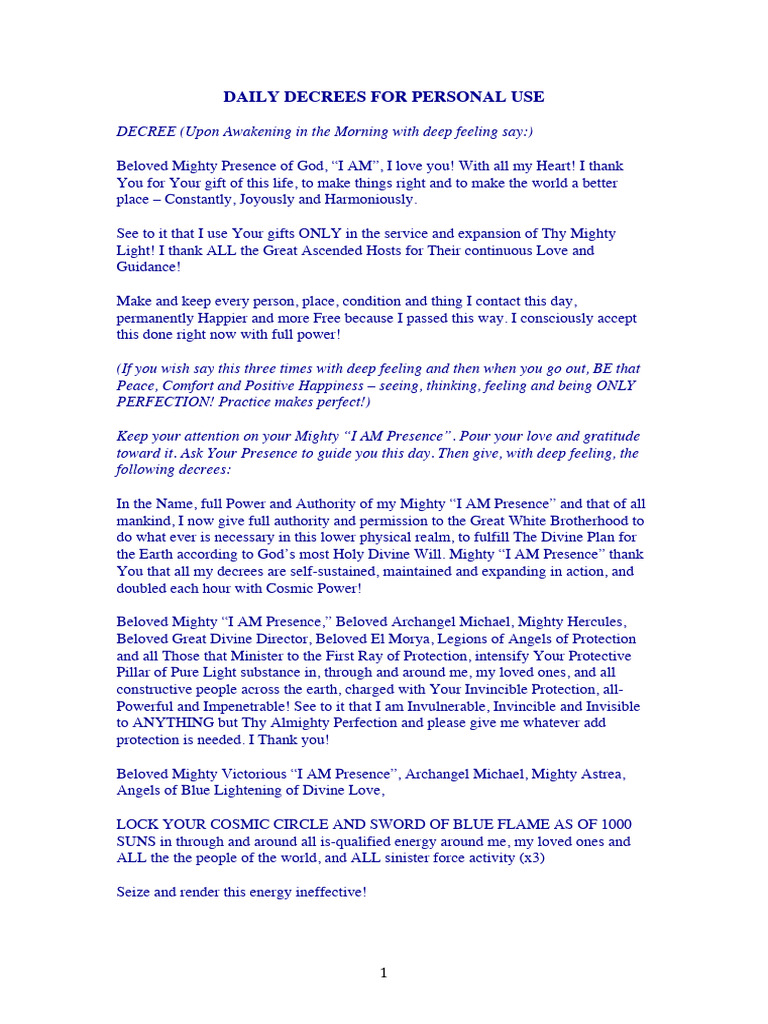 Daily Decrees For Personal Use | Download Free PDF | Ascended Master ...