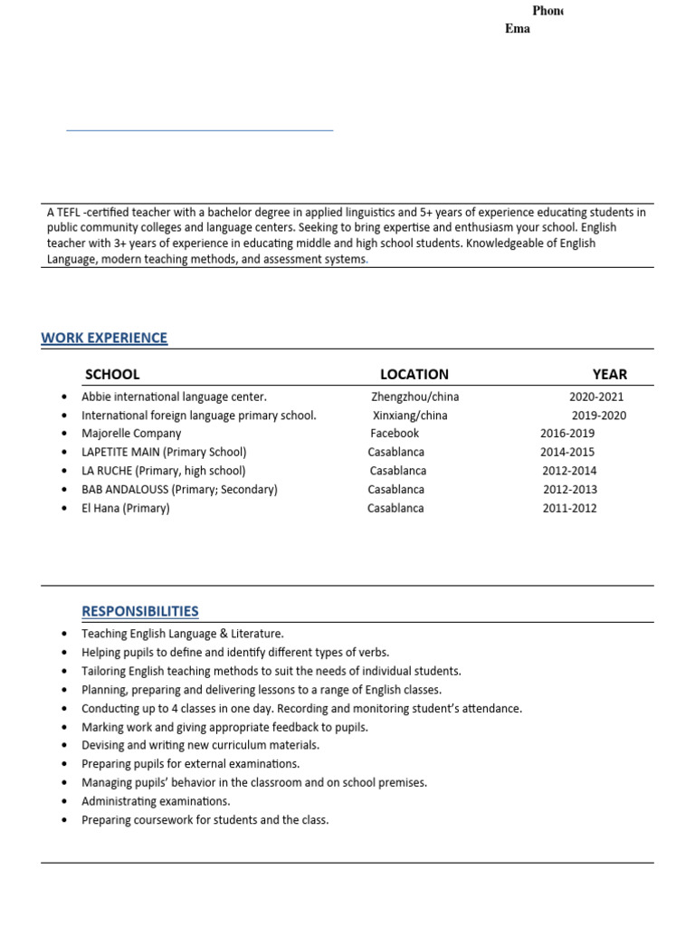 Anna CV | PDF | Teachers | Schools