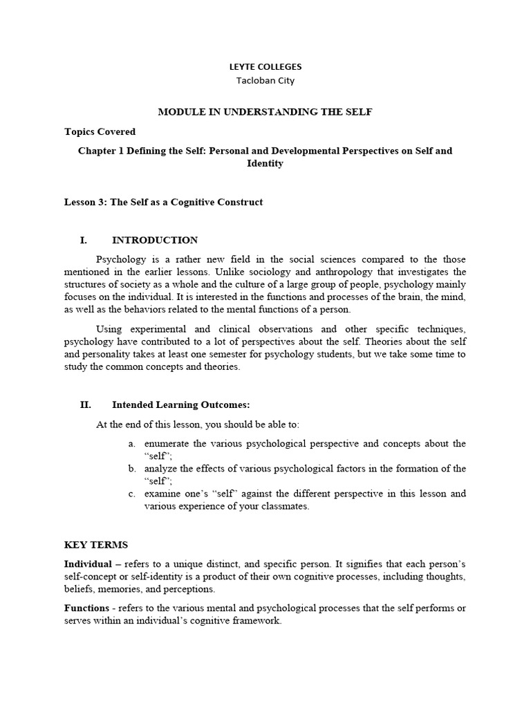 Lesson 1 | PDF | Self Concept | Self Esteem