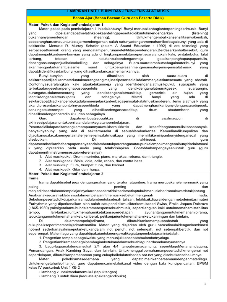 Lampiran Seni Musik Kls IV Sms 1 | PDF