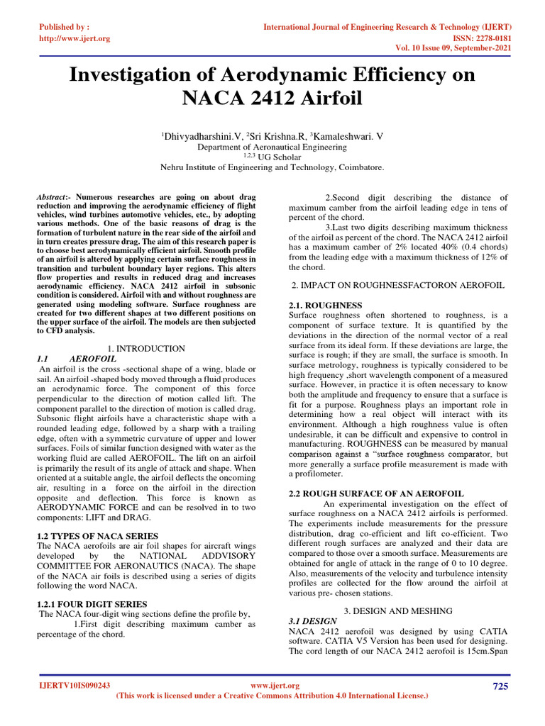 Investigation of Aerodynamic Efficiency On Naca 2412 Airfoil IJERTV10IS090243 | PDF | Airfoil ...