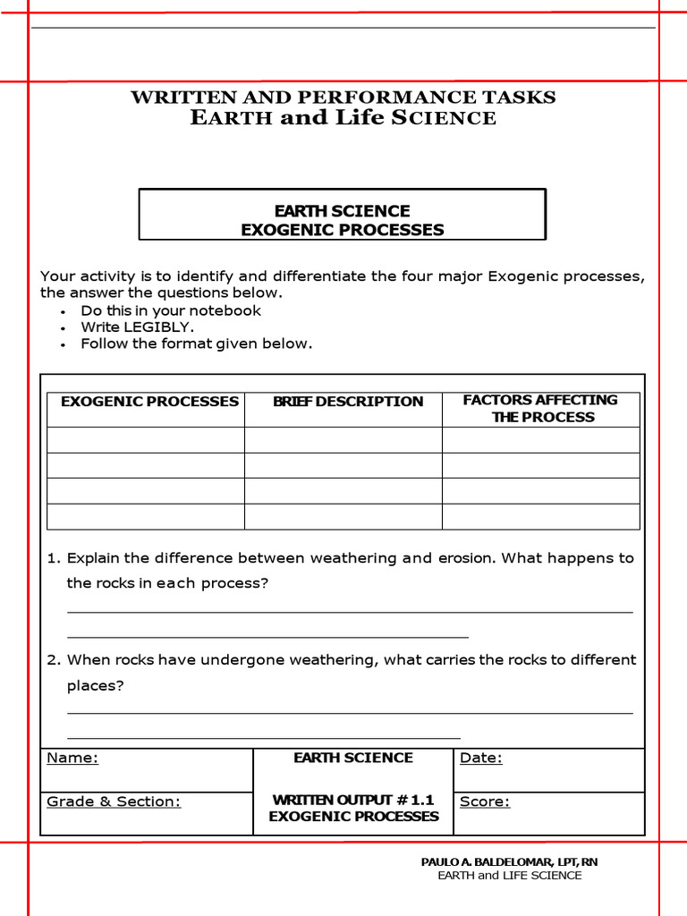 Earth Science WRITTEN PERFORMANCE TASK | PDF | Rock (Geology) | Earth Sciences