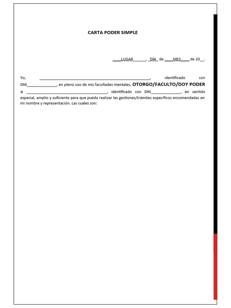 Descargar Modelo Carta Poder Simple en Doc Word o PDF La Republica | PDF | Negocios | Finanzas y ...