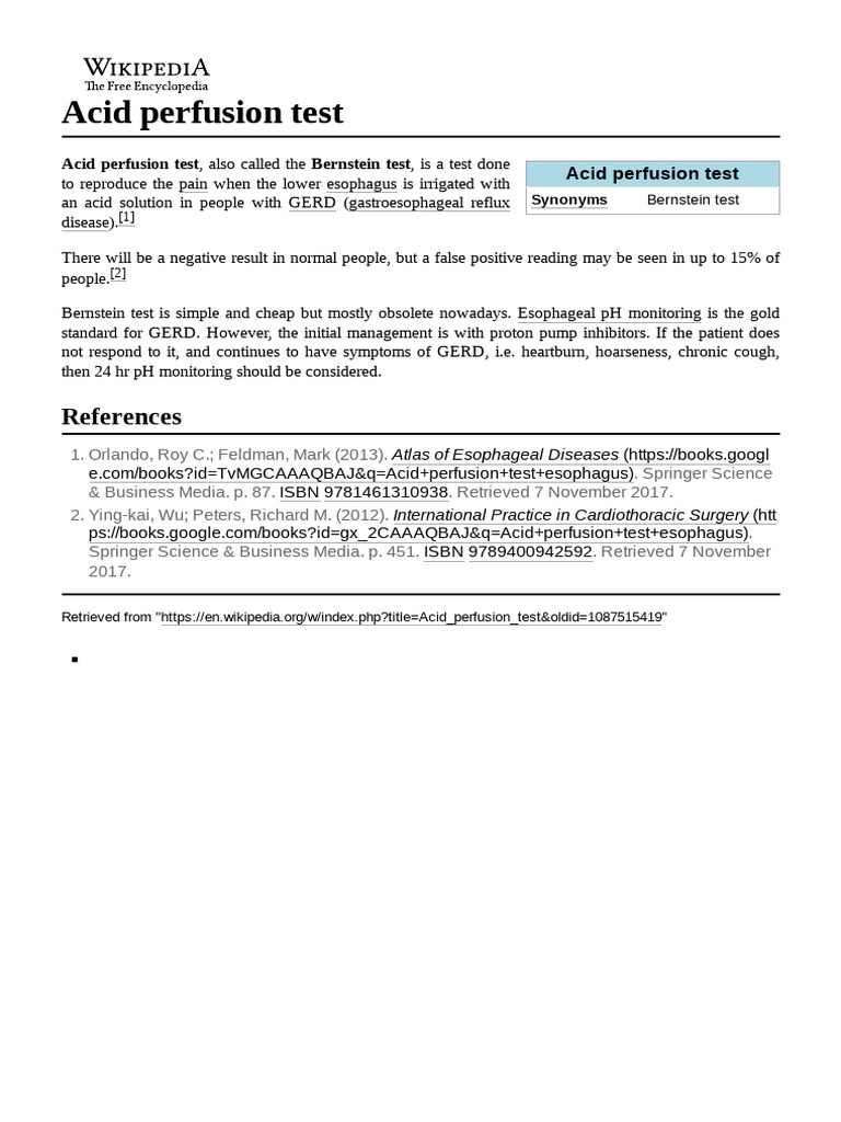 Acid Perfusion Test | PDF