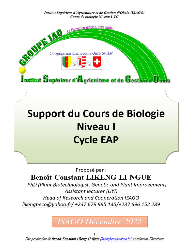 Cours de Biologie Niveau I - ISAGO | PDF | Mitose | Membrane cellulaire