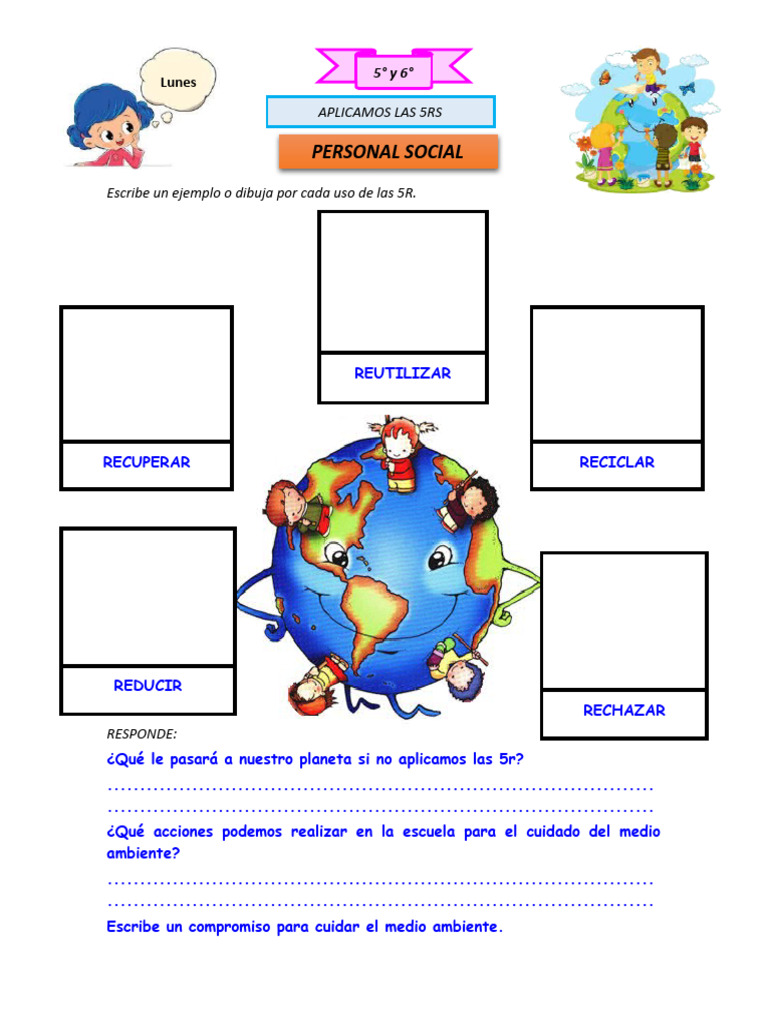 5° y 6° lunes 22 Ficha aplicamos las 5R | PDF | Reciclaje | Consumo ...