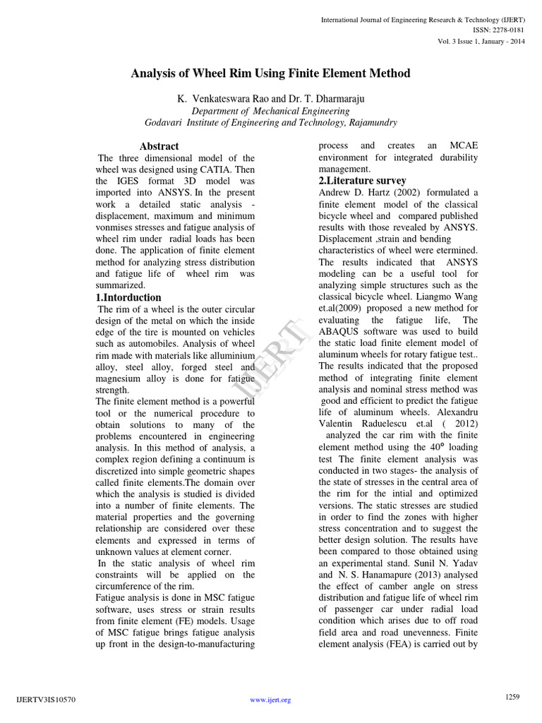 Analysis Of Wheel Rim Using Finite Element Method Pdf Finite Element Method Fatigue Material