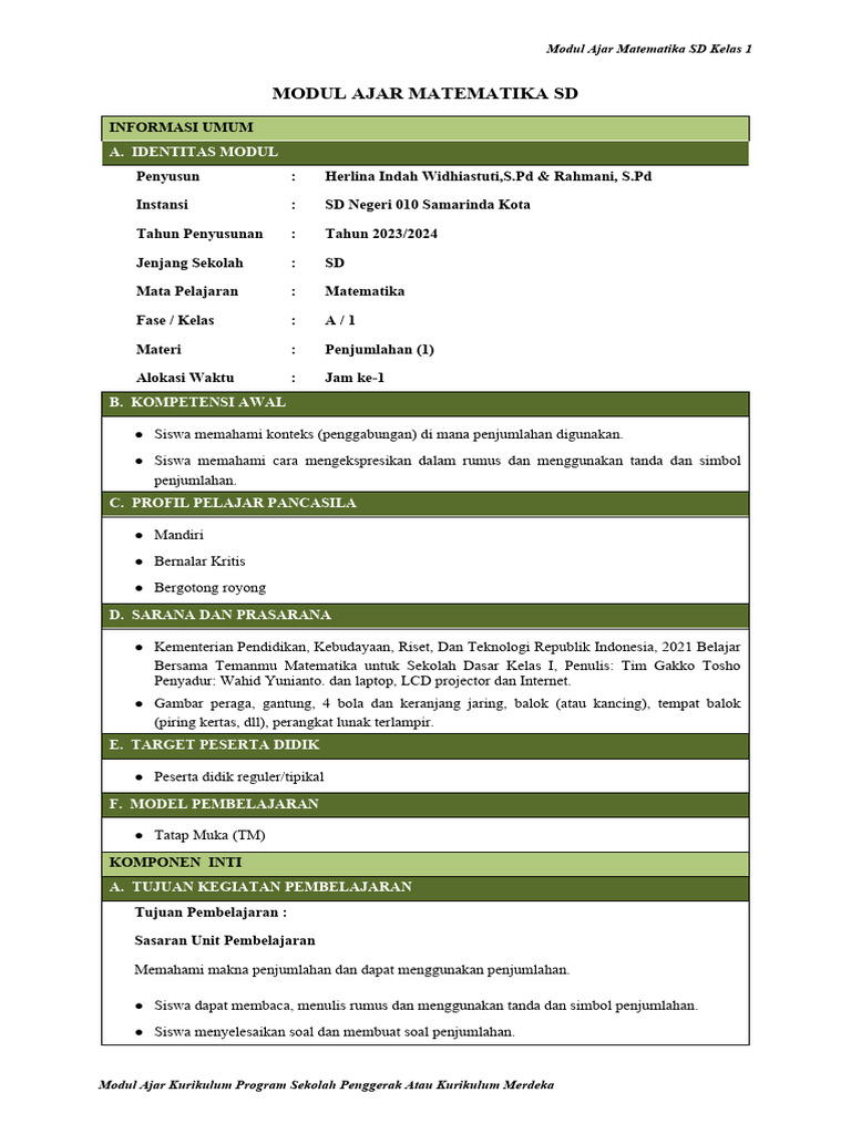 Modul Ajar Matematika SD 2 | PDF