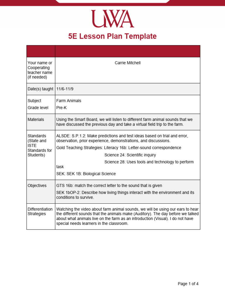 Pre-K Farm Animals Lesson Plan | PDF | Lesson Plan | Science