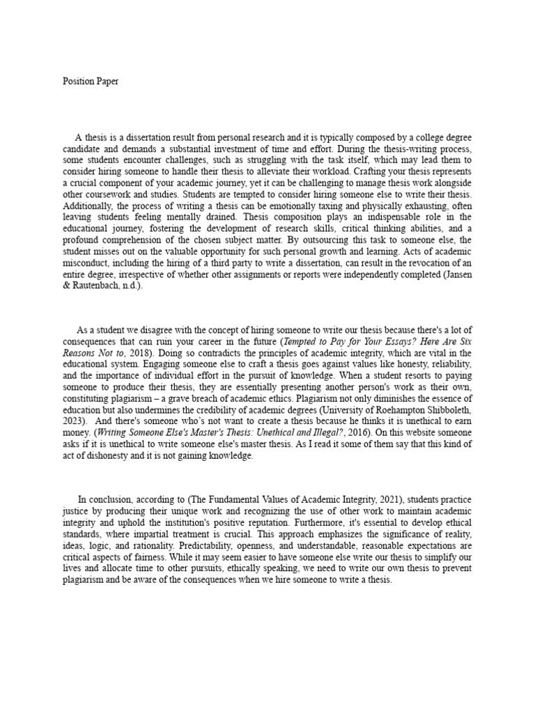 Group 2 Ethics Prelim Exam (Position Paper) | PDF | Thesis | Plagiarism