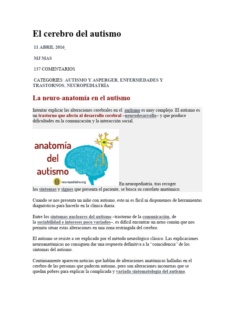 El cerebro del autismo | PDF | Discapacidad intelectual | Espectro autista
