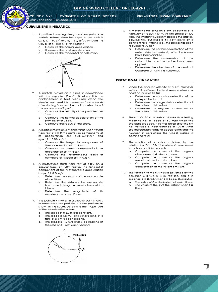 Dynamics of Rigid Bodies Exam Guide | PDF | Acceleration | Speed