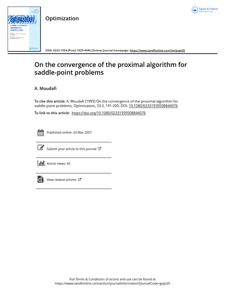 On The Convergence of The Proximal Algorithm For Saddle-Point Problems | PDF | Function ...