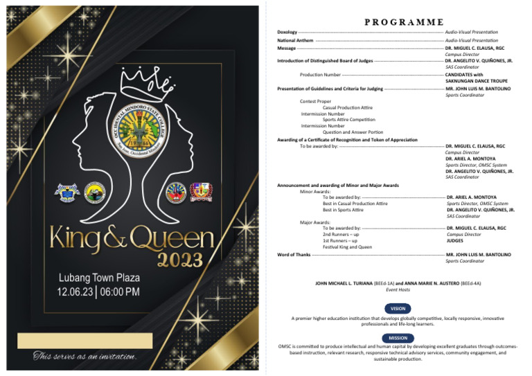 Intrams-2023-King and Queen Programme | PDF