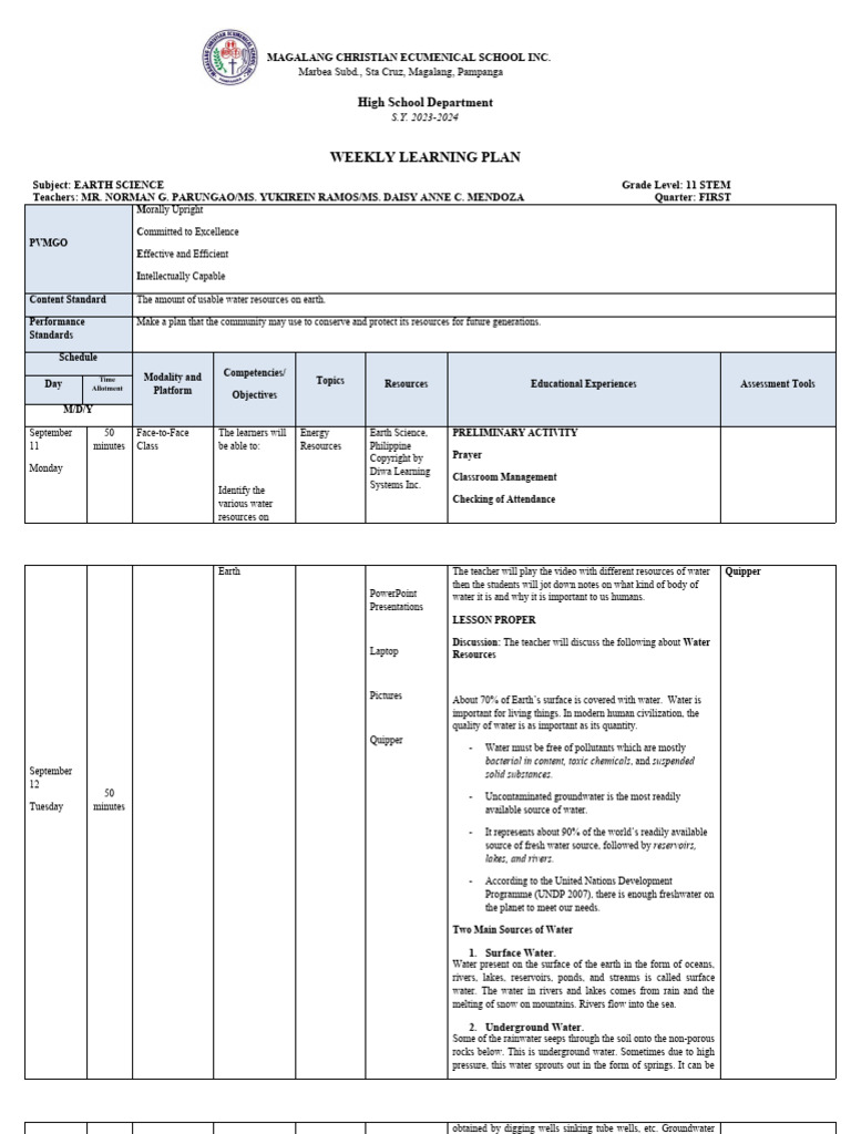 WLP-Week-5 - Earth Science - 1st Quarter | PDF | Drinking Water ...