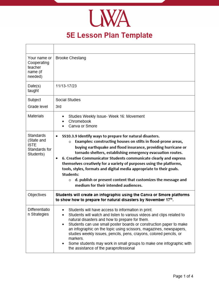 Chestang Ed508 5e Lesson Plan | PDF | Infographics | Lesson Plan