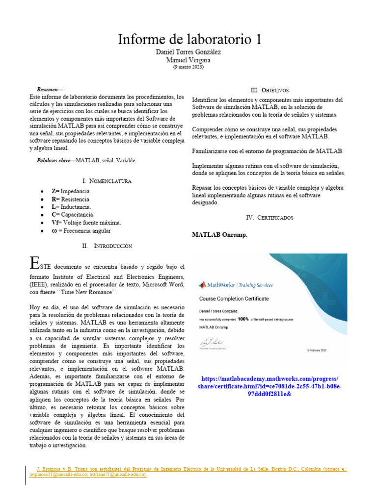 Informe Lab 1 Señales | PDF | Número complejo