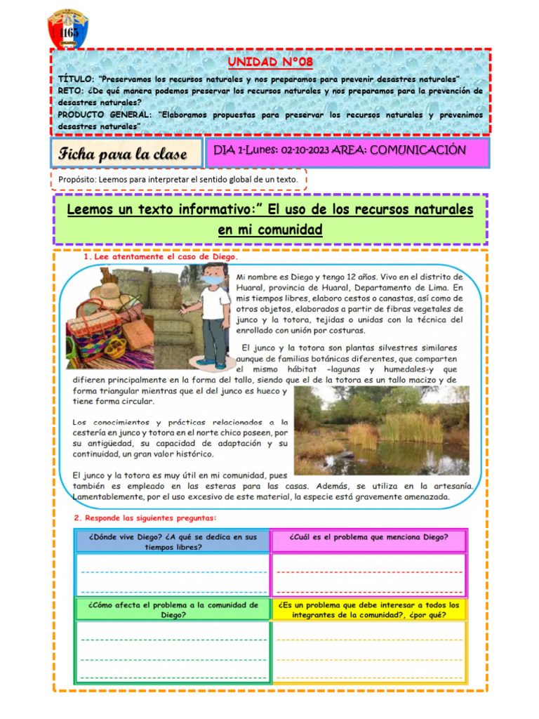 Fichas de Trabajo Unidad 1 - Semana 1 - Unidad 8-2023 | PDF