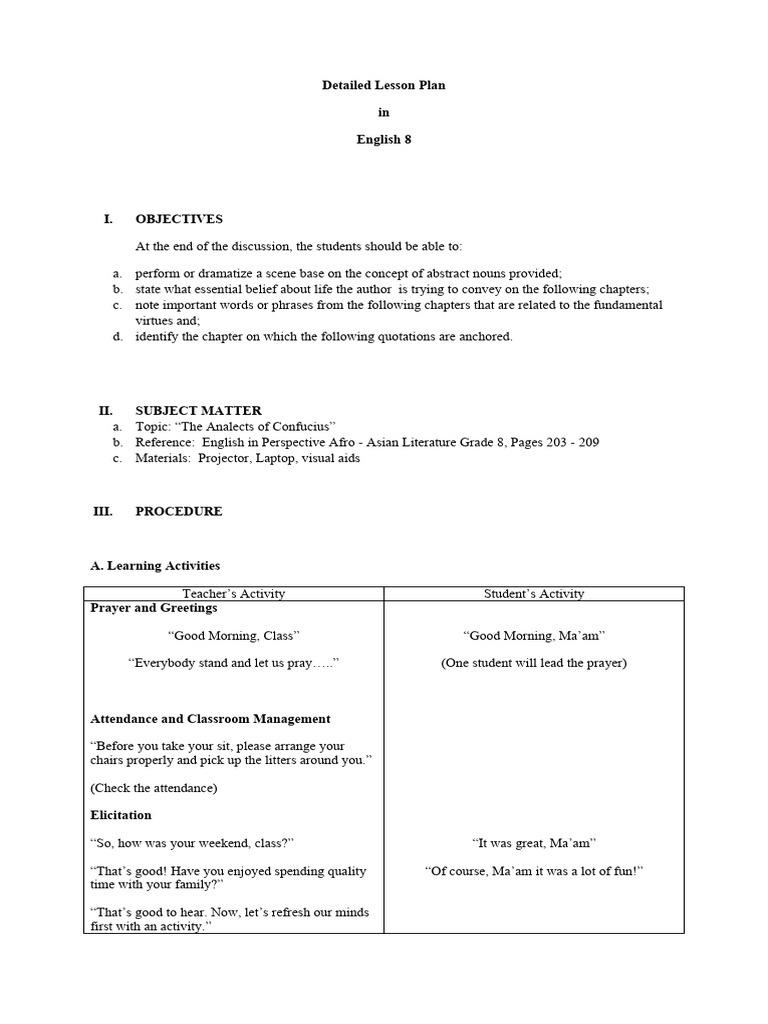 Detailed Lesson Plan CHRISTINE JOY The Analects of Confucious Autosaved | PDF | Analects | Confucius