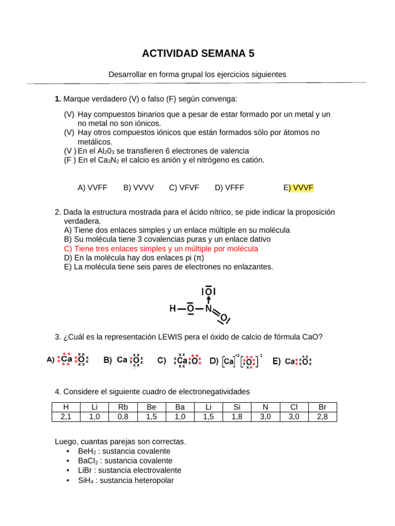 Ejercicios Enlace Quimico Pdf Enlace Químico Enlace Covalente