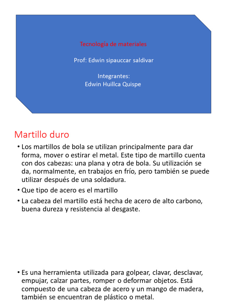 Tipos de Martillos y sus Materiales | PDF | Hogar, jardinería y bricolaje