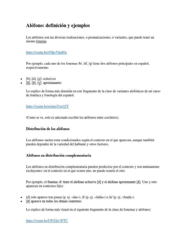 Alófonos: Guía Básica y Ejemplos | PDF