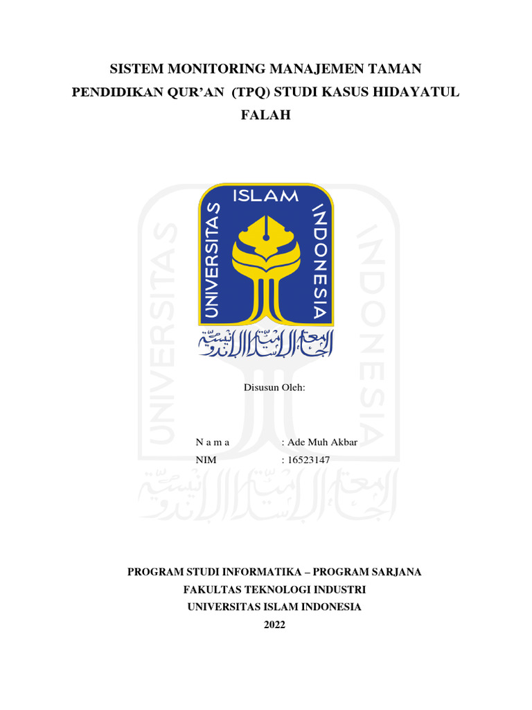 Sistem Monitoring Manajemen Taman Pendidikan Qur'An (TPQ) Studi Kasus Hidayatul Falah | PDF