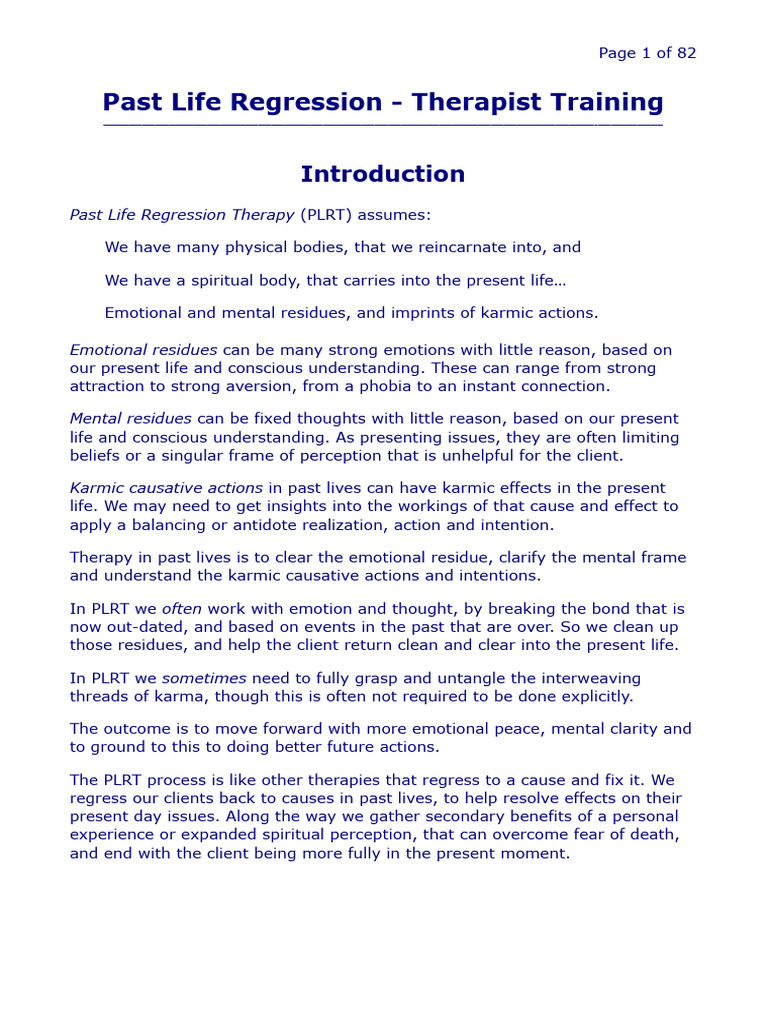 Past Life Regression Manual | PDF | Hypnosis | Psychotherapy